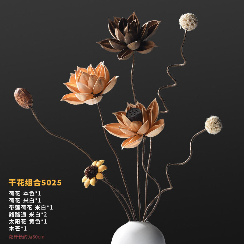 Букет из сухих цветов, декоративные украшения из настоящих цветов, лотос, высушенные на воздухе коробочки лотоса, натуральный корень лотоса, цветочная композиция в стиле дзен, украшение гостиной в китайском стиле.