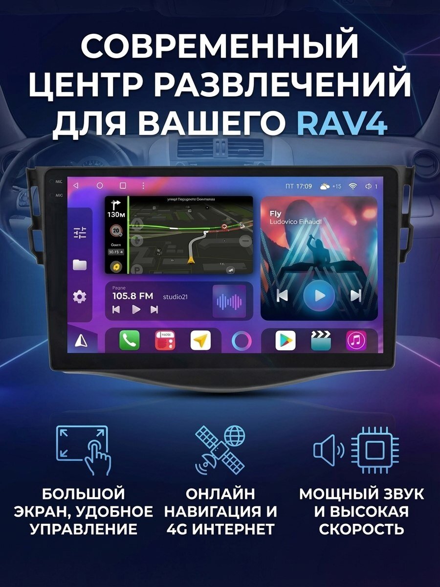 Магнитола Тойота РАВ 4 XA30 (Toyota RAV4 3 XA30) 2005-2013 на Android 14, CarPlay/Android Auto, WiFi + 4G