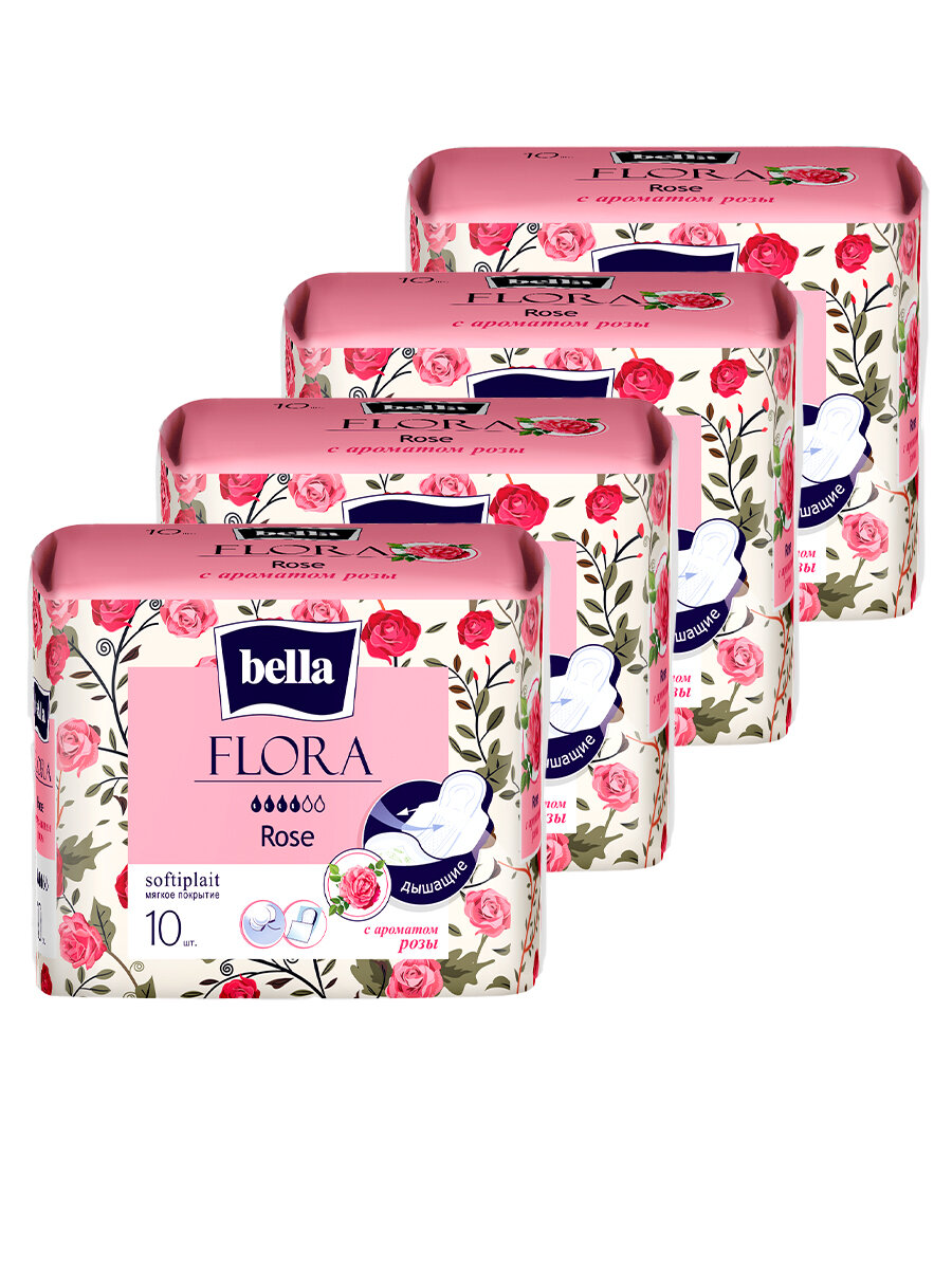 Bella Прокладки женские гигиенические Rose 4х10 шт 4 капли