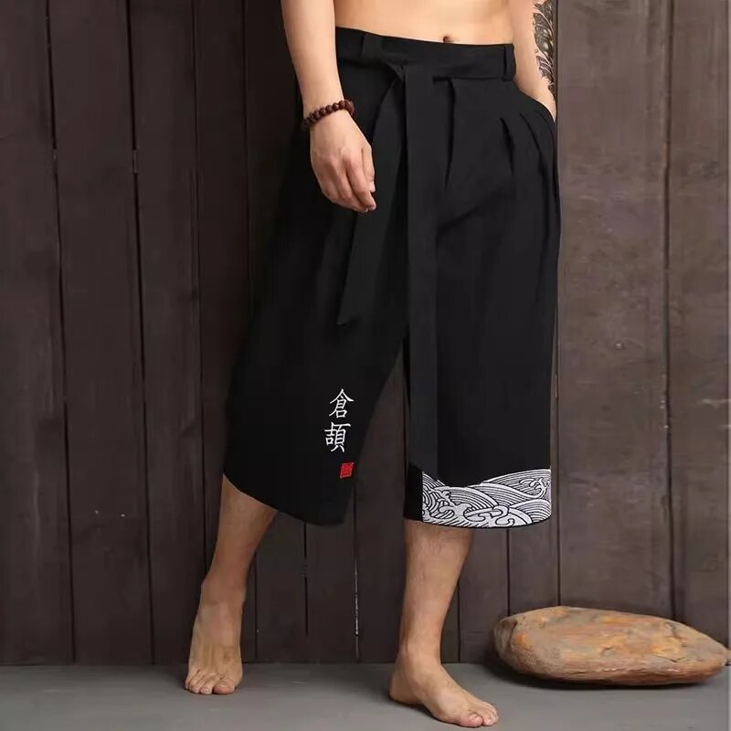 Черные мужские японские брюки-хакама XXXL