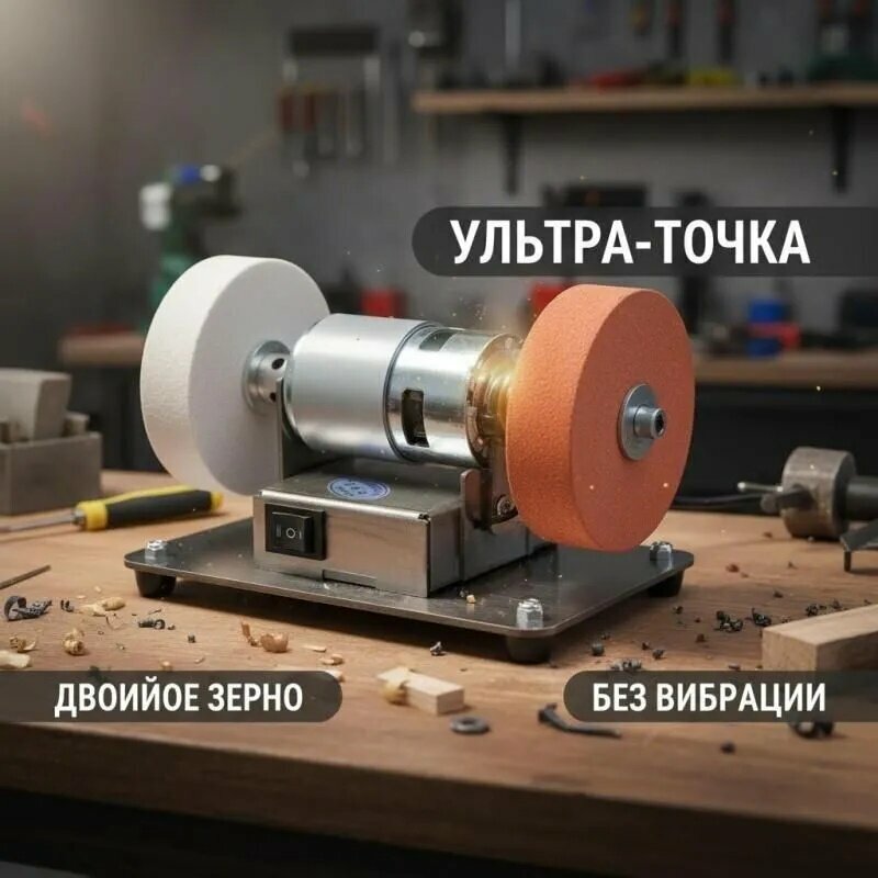 Станок точильный настольный мини с 2 кругами для заточки и полировки