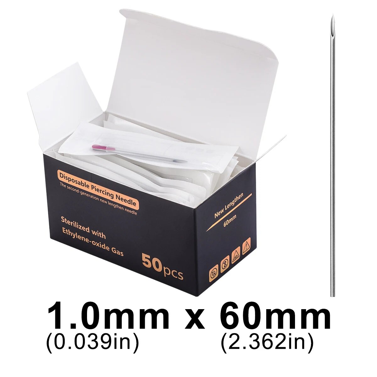 Одноразовые иглы для пирсинга 1.0 мм x 60 мм, 18G-1.0mm