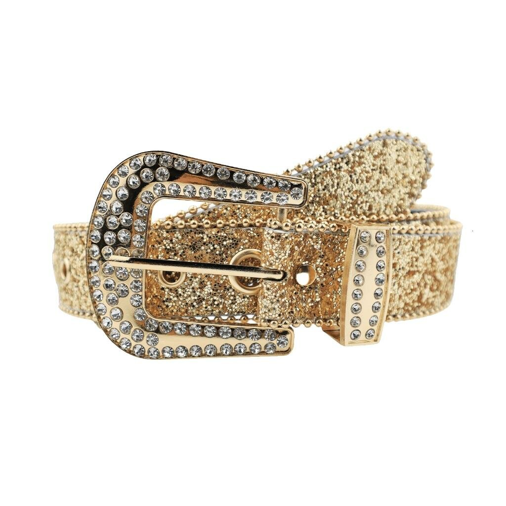 Блестящий пояс-джинс с пряжкой, Золотая пряжка золотой ширины