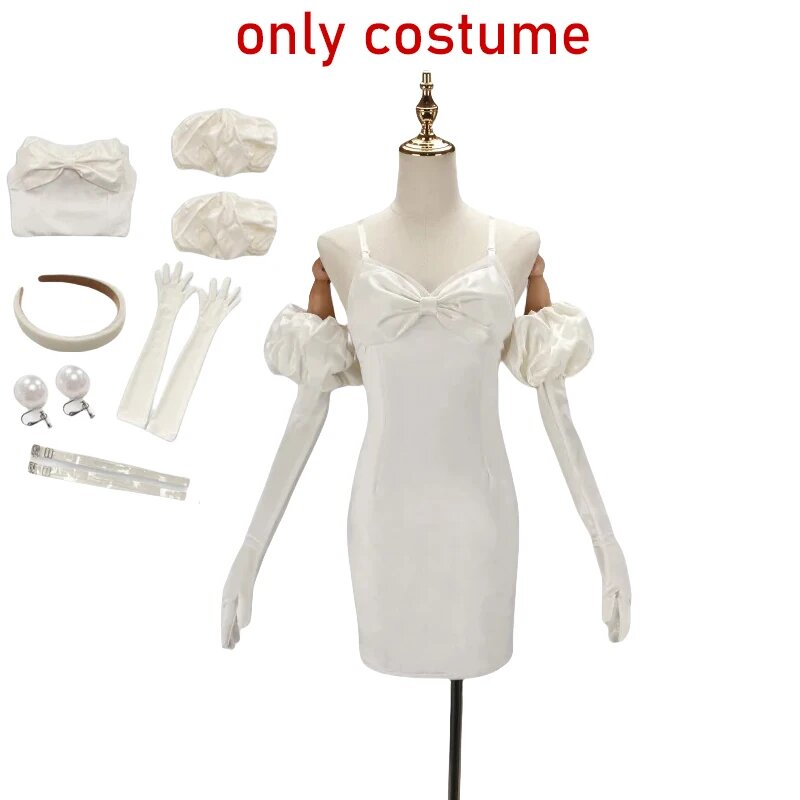 Костюм Для Косплея Sua Anime С Микрофоном, Белое Платье, Черный Короткий Парик, XL, only costume