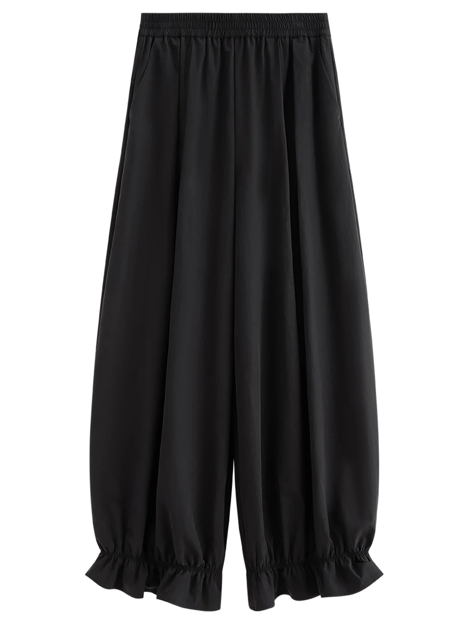 FSLE свободные брюки-клеш из лиоцелла, хлопка и нейлона черно-белые Черный, М, черный