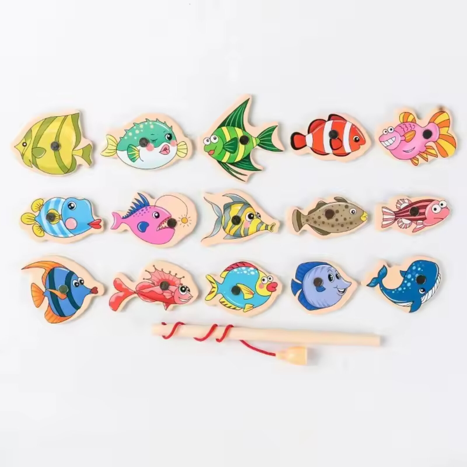 Деревянные магнитные рыбацкие игрушки для детейEducational игры для развития мозга Box 31 штук [Пакет] Магнитная рыбалка 31 штуки 2 удилища