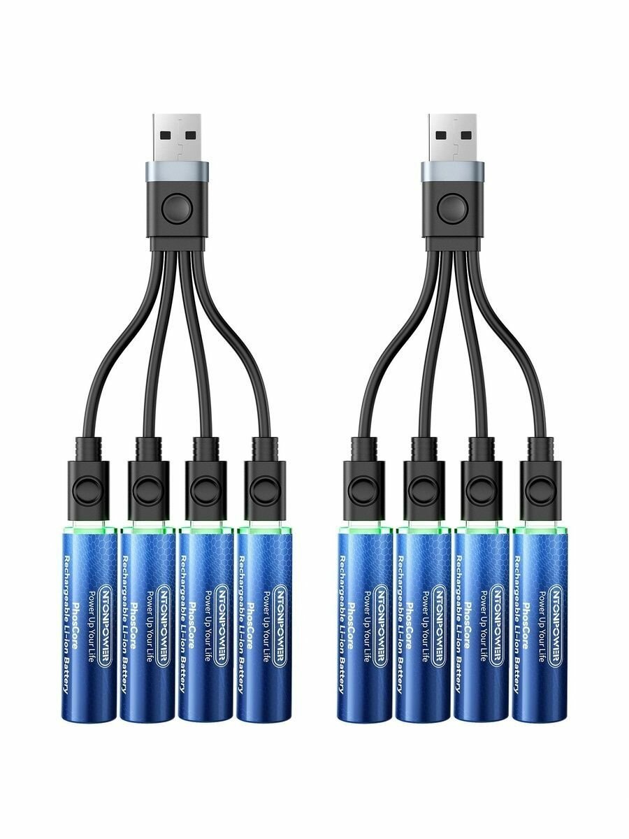 Аккумуляторы NTONPOWER AA Литиевые 8 шт. Быстрая зарядка 1.5 ч через USB-C 1500 циклов 2100 мВт ч 1.5 В для мыши, Xbox контроллеров, умных замков, игрушек, камер и многого другого