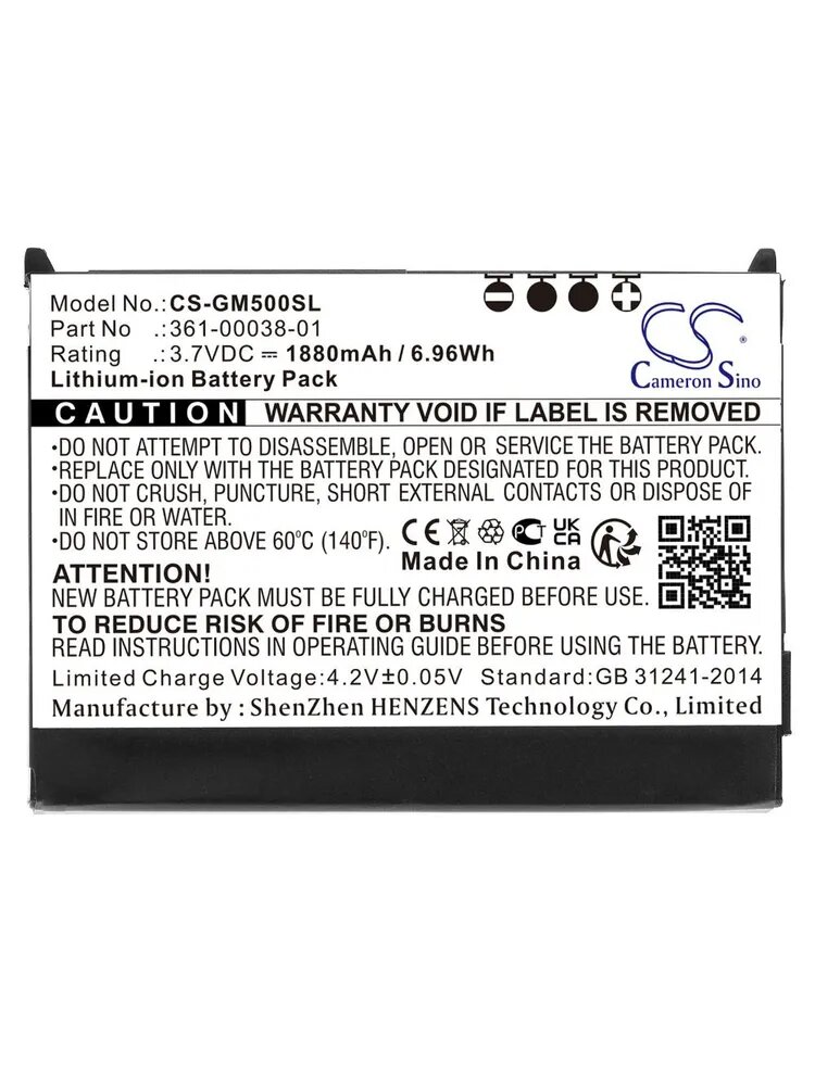 Аккумулятор для Garmin Zumo 660, Aera 500, Garmin Nuvi 550, 361-00038-01 - 010-11143-00 от компании Cameron Sino 1880mAh / 6.96Wh