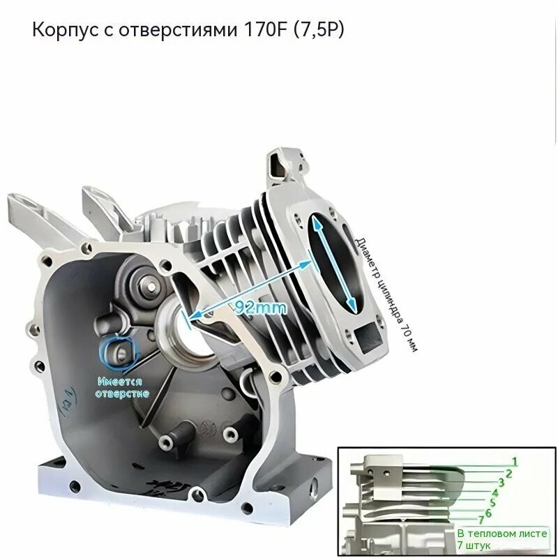 Блок цилиндров (картер) для бензинового двигателя 168F, 170F, GX160, GX390