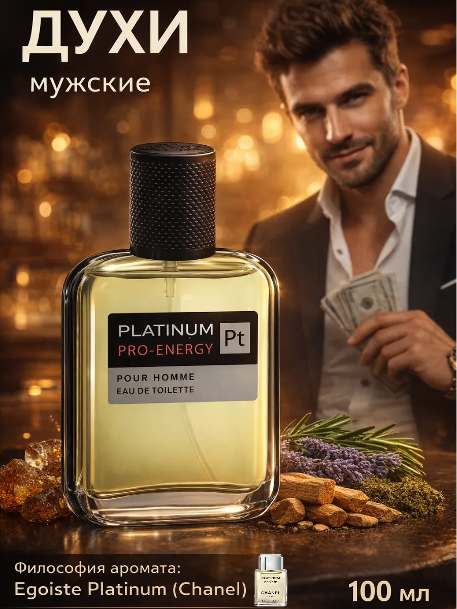 Туалетная вода мужская Pro-Energy Platinum, 100 мл, парфюм с фужерным ароматом