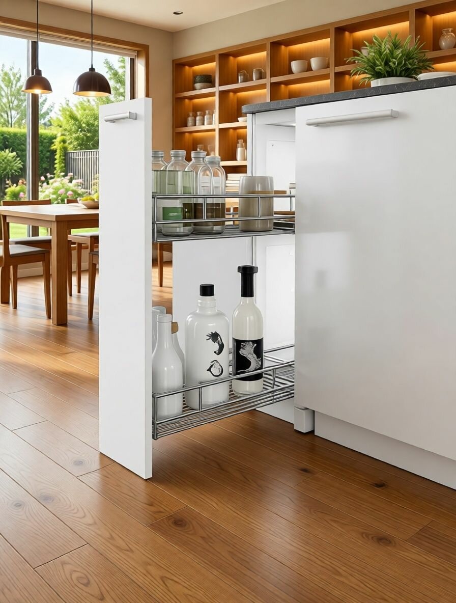 Бутылочница UNIHOPPER LINA правая с доводчиком в базу 150мм, с разделителями, с противоскользящим покрытием, серая