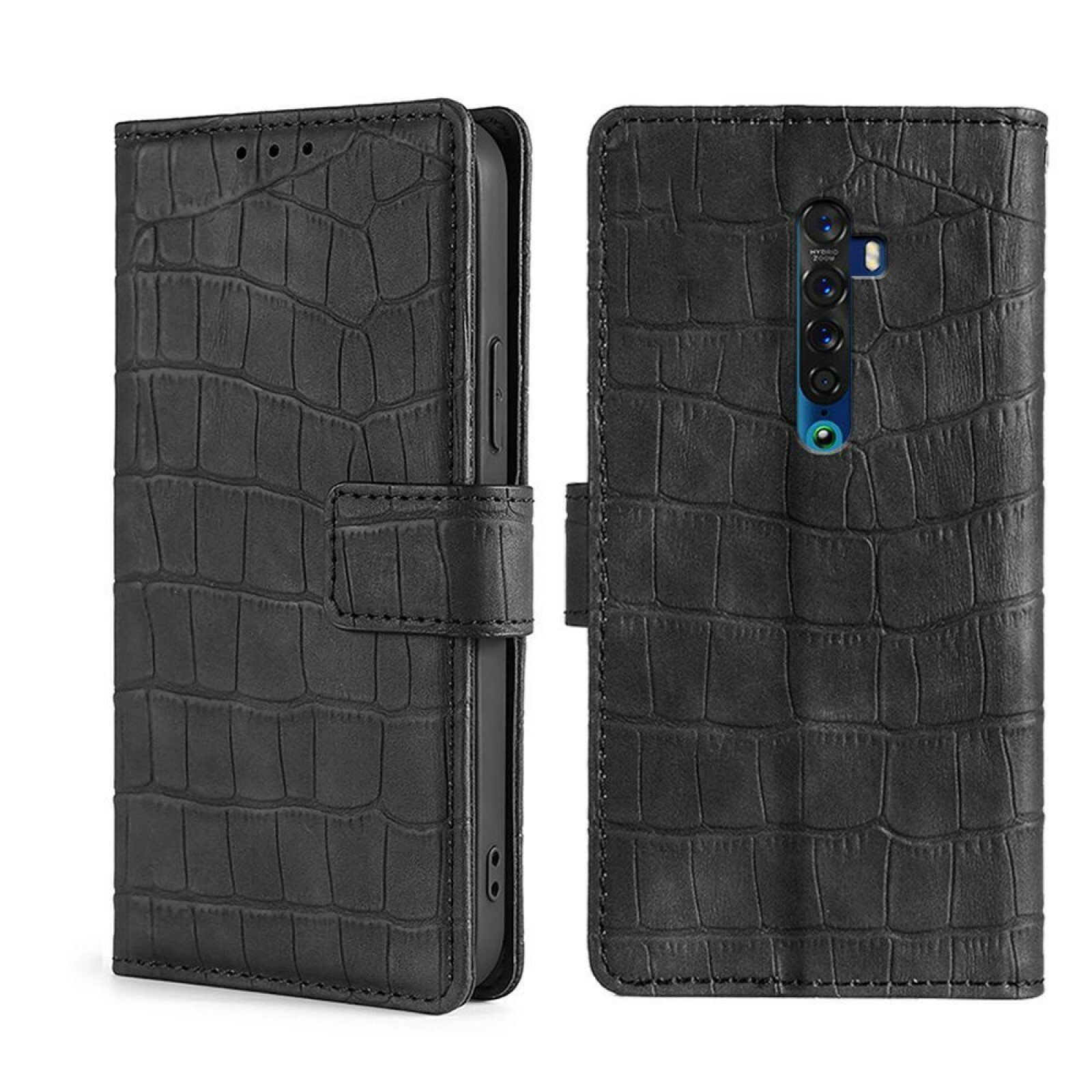 Чехол-книжка MyPads для Oppo Reno 2 черный из искусственной крокодиловой кожи с магнитной застежкой