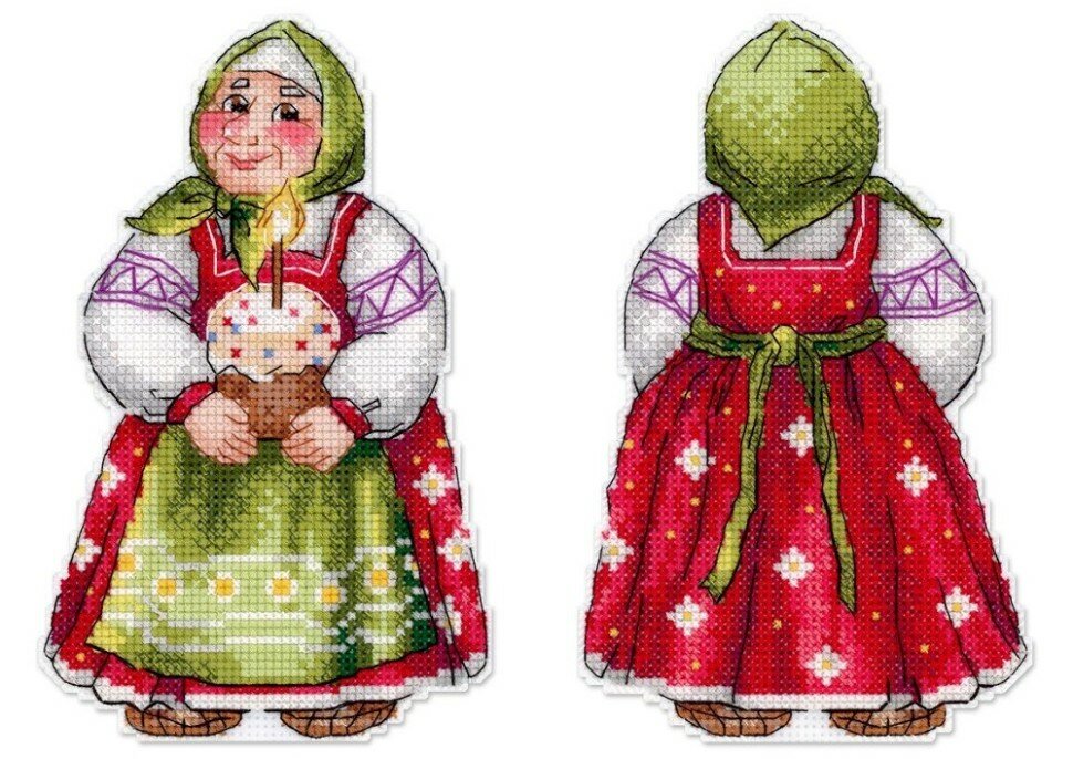 Набор для вышивания Жар-Птица #Р-1354 Бабушка с куличом, Счетный крест, 10 х 16 см