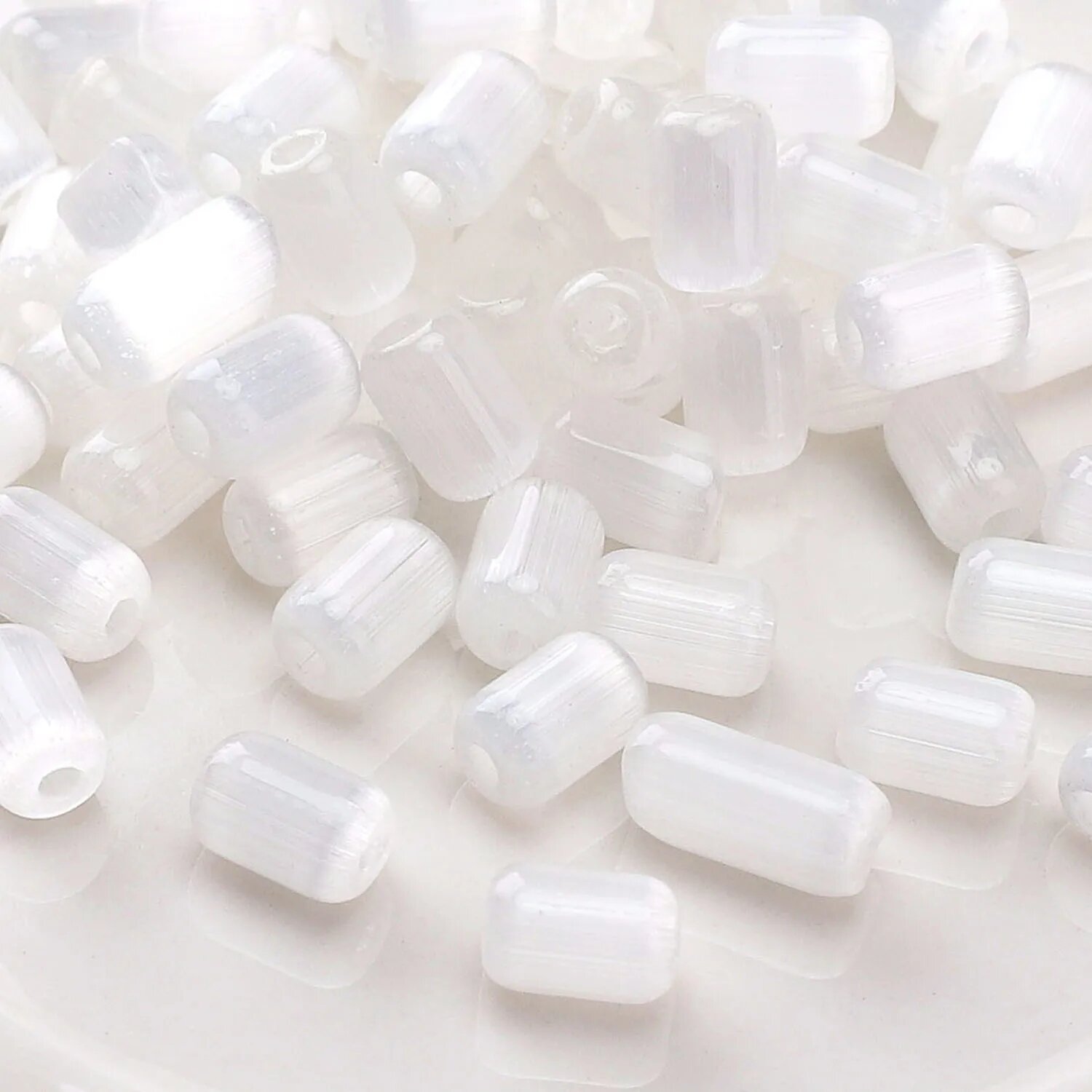 Стеклянные бусины «кошачий глаз» 60 шт. Белый, White