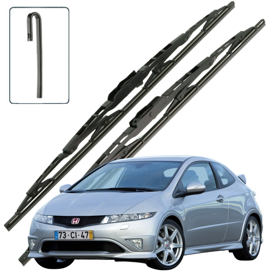 Дворники Honda Civic Type R (3) FN / Хонда Цивик Тайп Р ФН хэтчбек 3 дв. 2006 / 2007 / 2008 / 2009 / 2010 Щетки стеклоочистителя каркасные для автомобиля 700мм-600мм к-т 2шт.