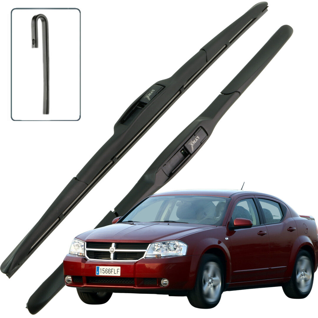 Дворники Dodge Avenger (2) JS / Додж Авенджер 2007 / 2008 / 2009 Щетки стеклоочистителя гибридные ОЕМ для автомобиля LYNXauto к-т 2шт, 600мм-530мм