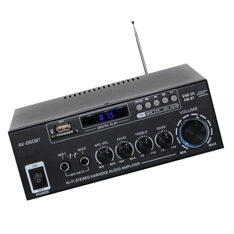 2,0-канальный Стереоусилитель Звука С поддержкой Bluetooth И FM-радио Для Домашнего Кинотеатра И караоке С выходом 60Wx2