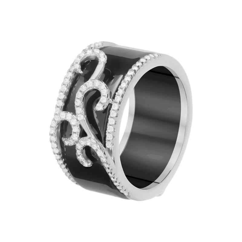 Кольцо, серебро, 925 проба, фианит, керамика