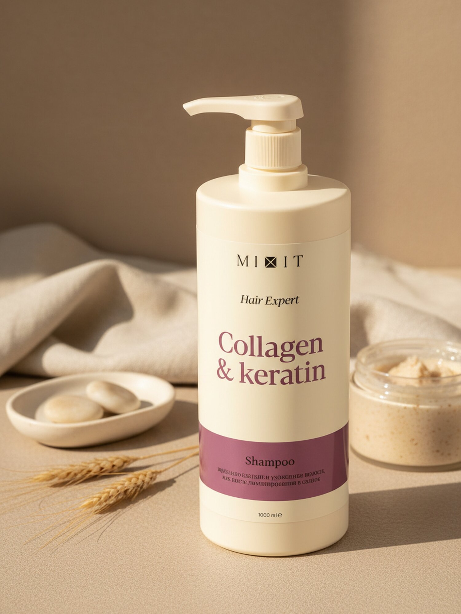 Шампунь Mixit Hair Expert восстанавливающий и укрепляющий для поврежденных волос с коллагеном и кератином, 1000 мл