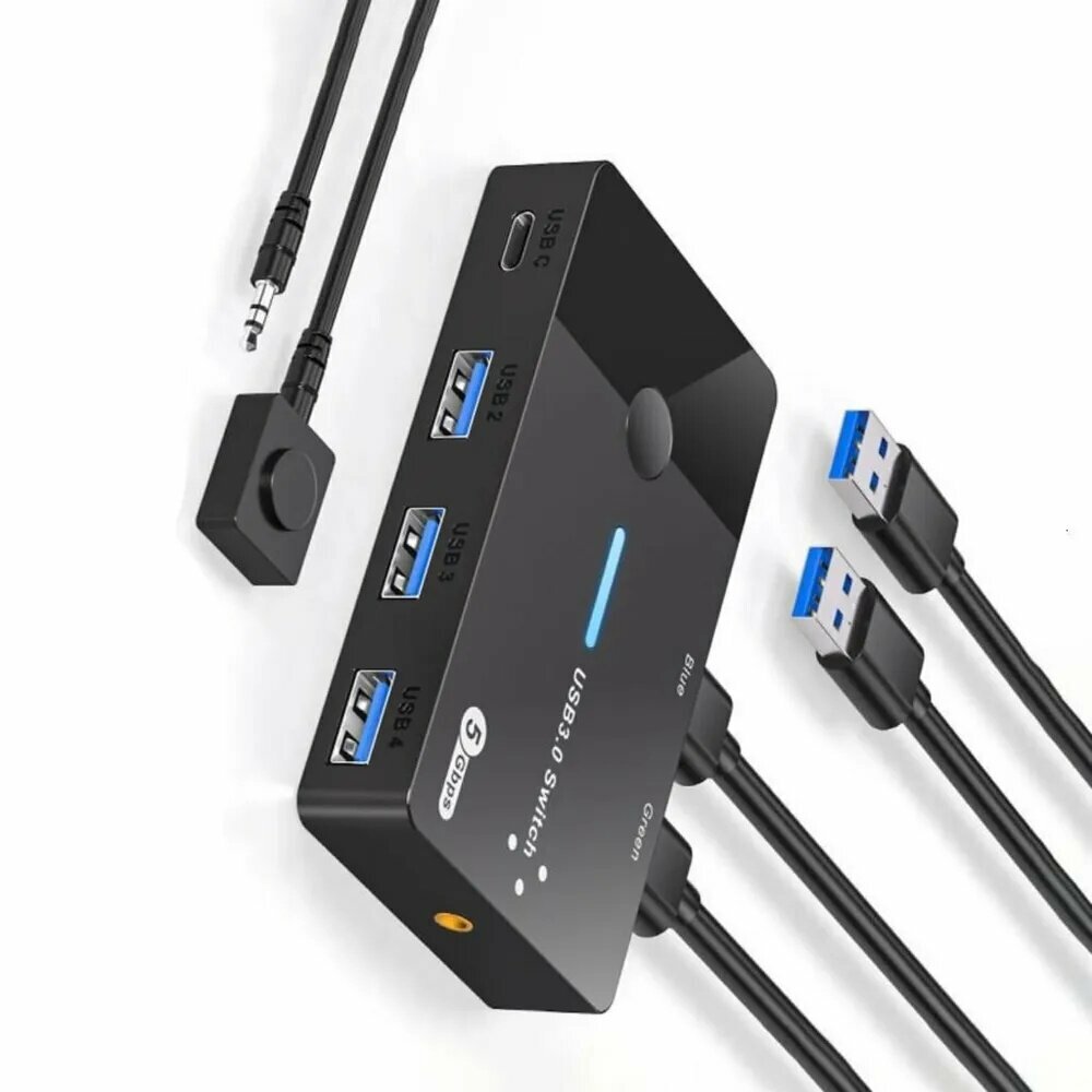 KVM переключатель для 2 компьютеров USB3.0 4 выхода мышь