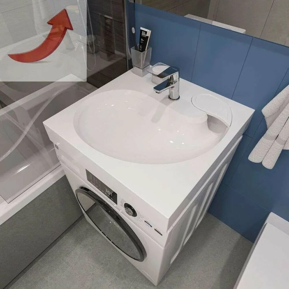 Раковина над стиральной машиной STWORKI Дублин 60 см, квадратная, из литьевого мрамора, глянцевая белая