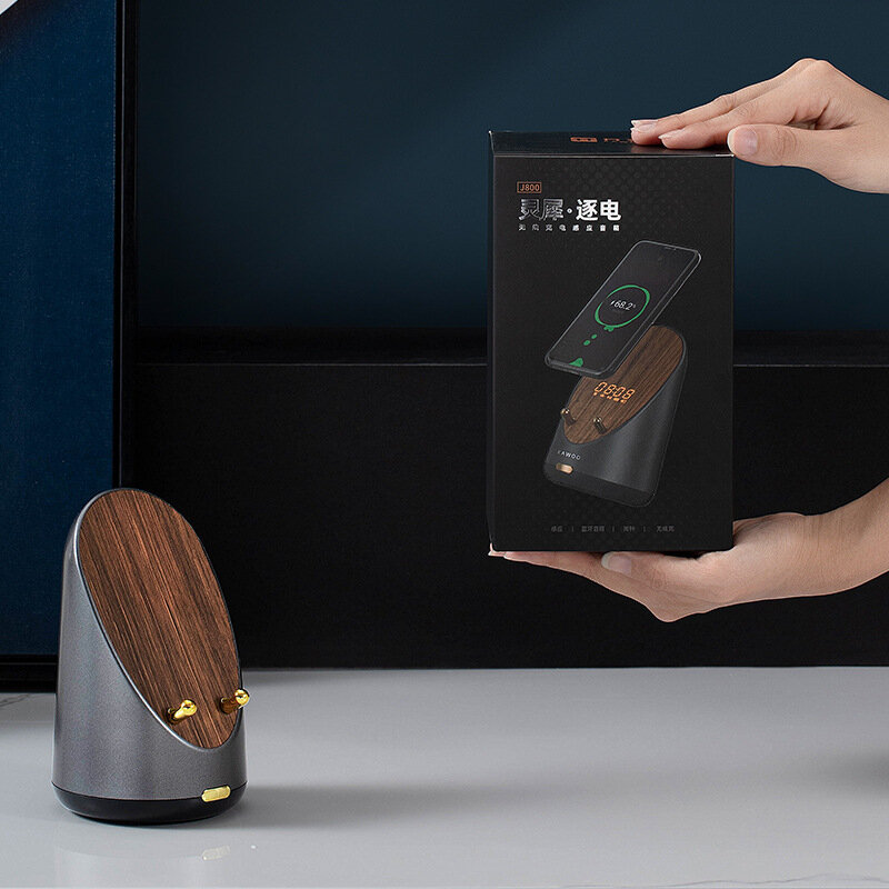 Трансграничный умный динамик KAWOO с сенсорным управлением, подставкой, усилителем, будильником, встроенной беспроводной зарядкой и поддержкой Bluetooth.