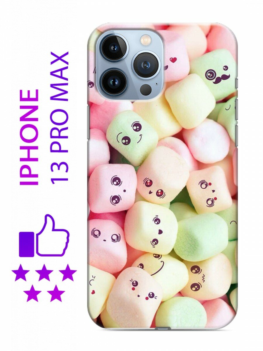 Чехол для Iphone 13 Pro Max с принтом для детей с милыми зефирками (Айфон 13 Про Макс)