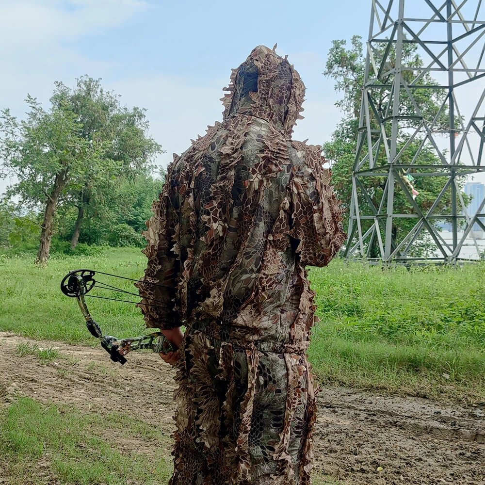 Уличная 3D камуфляжная одежда с листьями и бионическим рисунком, брюки с капюшоном, узор питона для фотографии, наблюдения за птицами, охоты, CS, тренировки игр