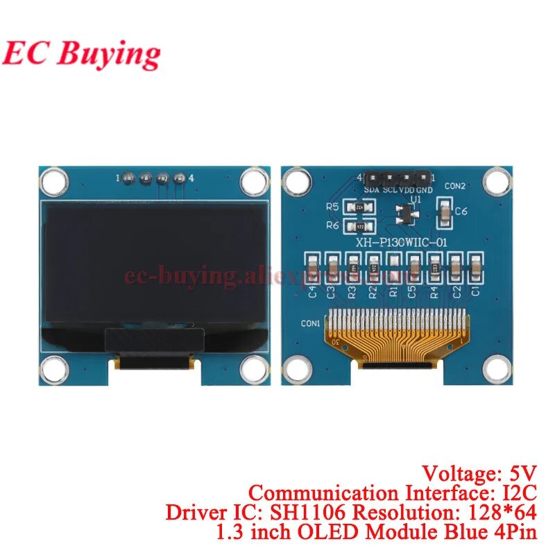 OLED-дисплей 1.3" синий, SH1106, 128x64, I2C