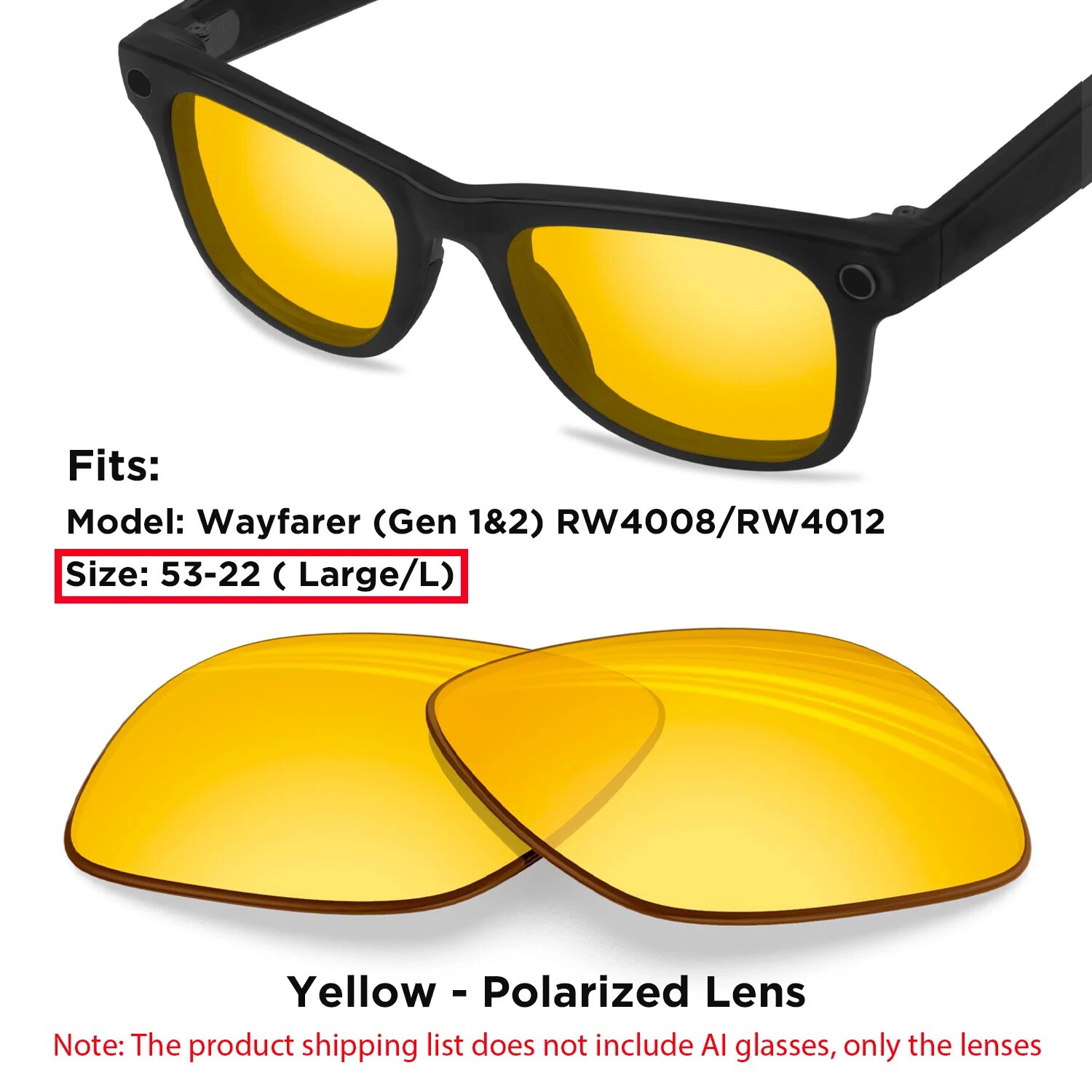 Желтые поляризованные линзы для Ray-Ban Wayfarer (53-22)