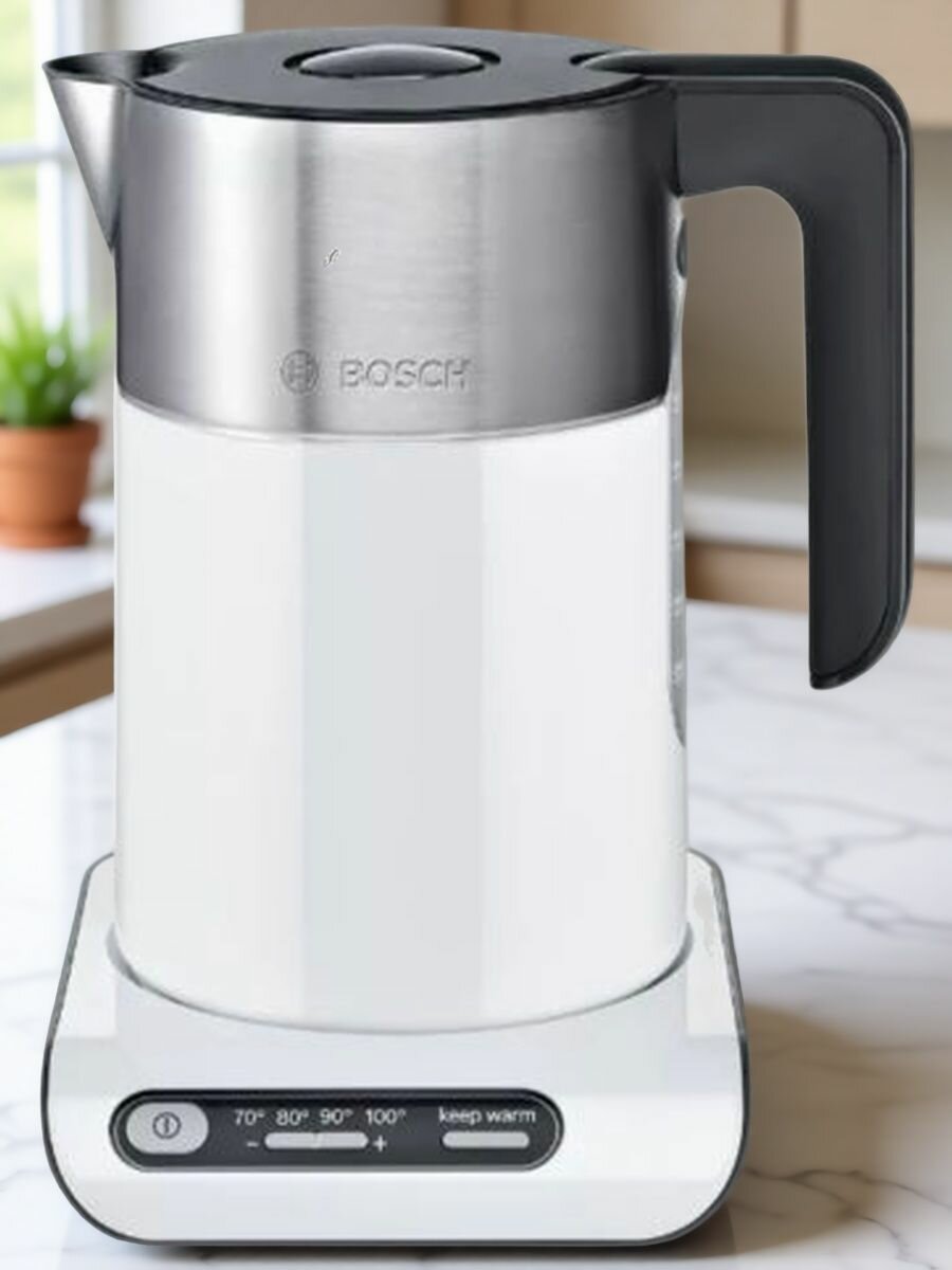 Электрочайник Bosch TWK 8611P, 1.5 л, 2400 Вт, металл\пластик, белый