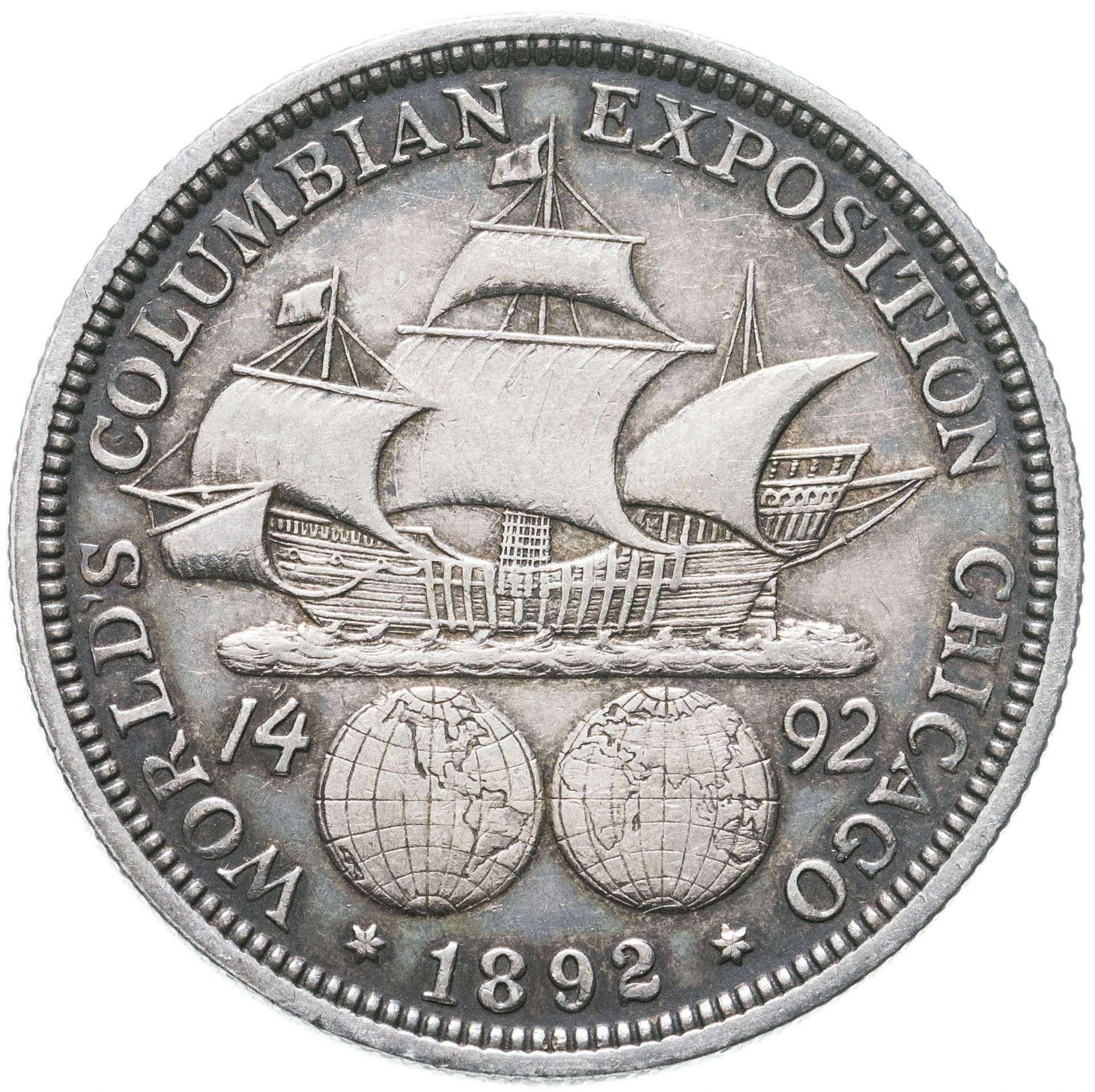 США 1/2 доллара 50 центов, half dollar 1892-1893 "Всемирная выставка 1893 года Колумб", Серебро 900, в сохранности VF-XF