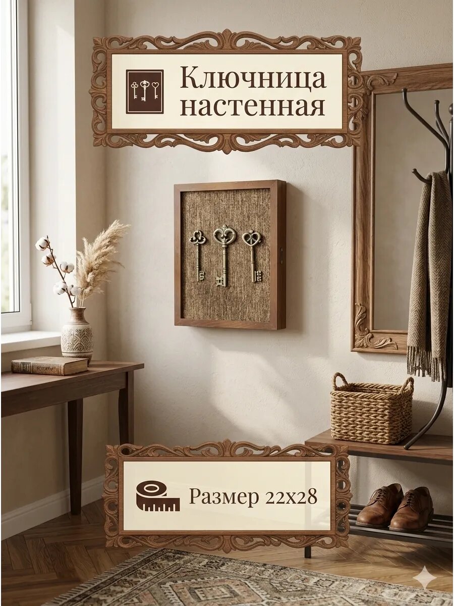 Настенная ключница, дерево, закрытая конструкция, красное дерево