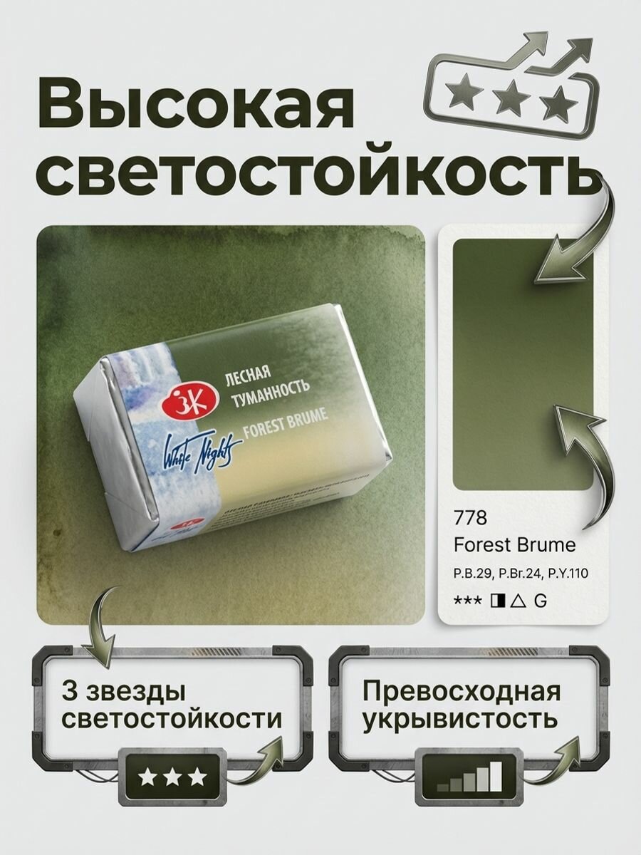 Акварель художественная "Белые Ночи", Лесная Туманность, кювета 2,5мл