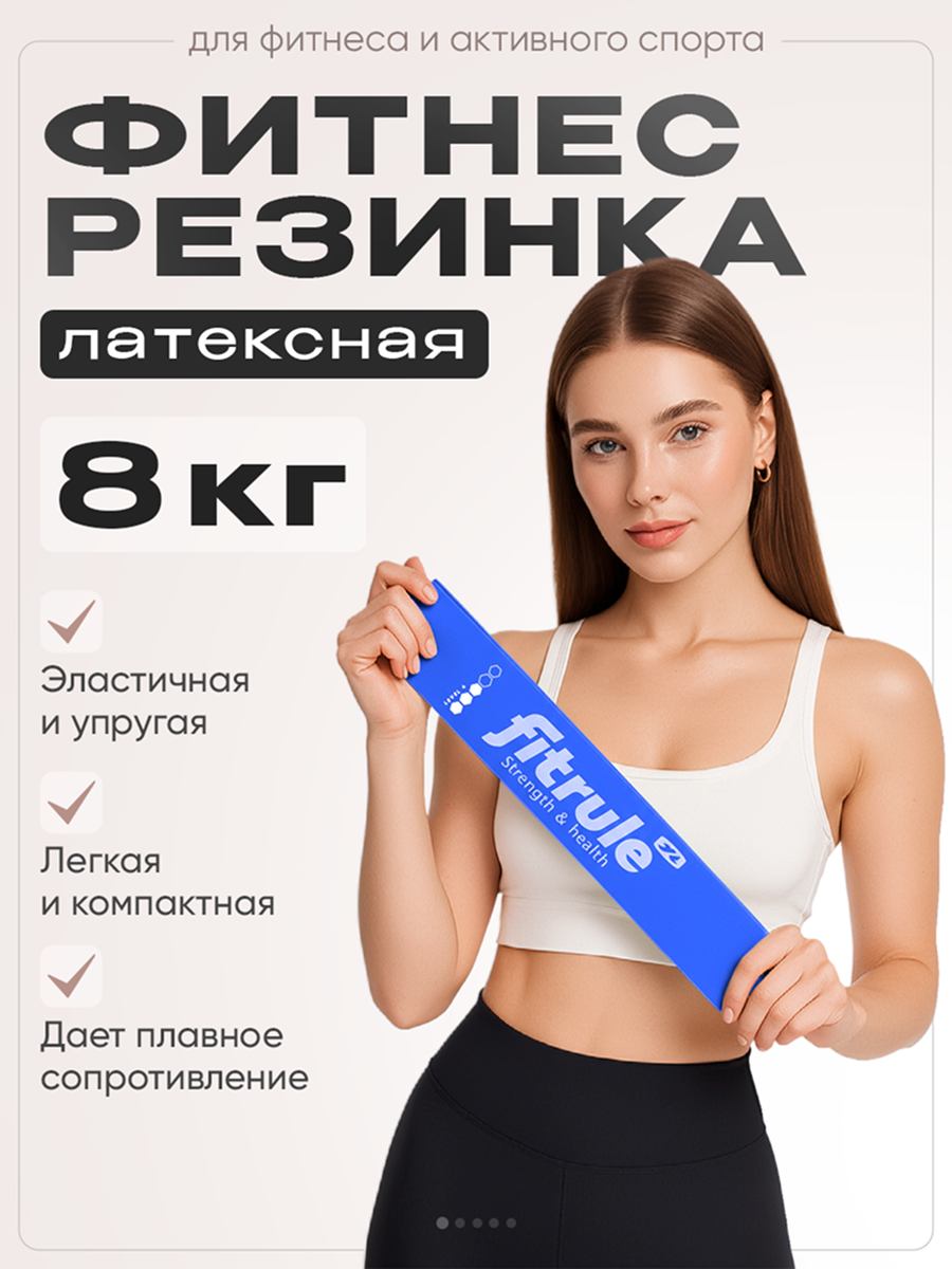 Фитнес резинка для занятий фитнесом, 100% латекс FitRule 8 кг, цвет Синий 8 кг, для ног