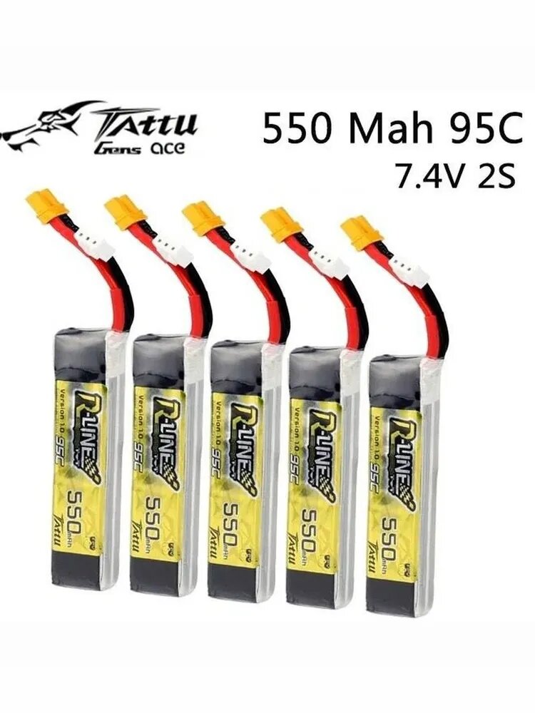 Аккумулятор Tattu R-Line 1.0 LiPo, 550 мАч, 95C, 2S, XT30 7.4B