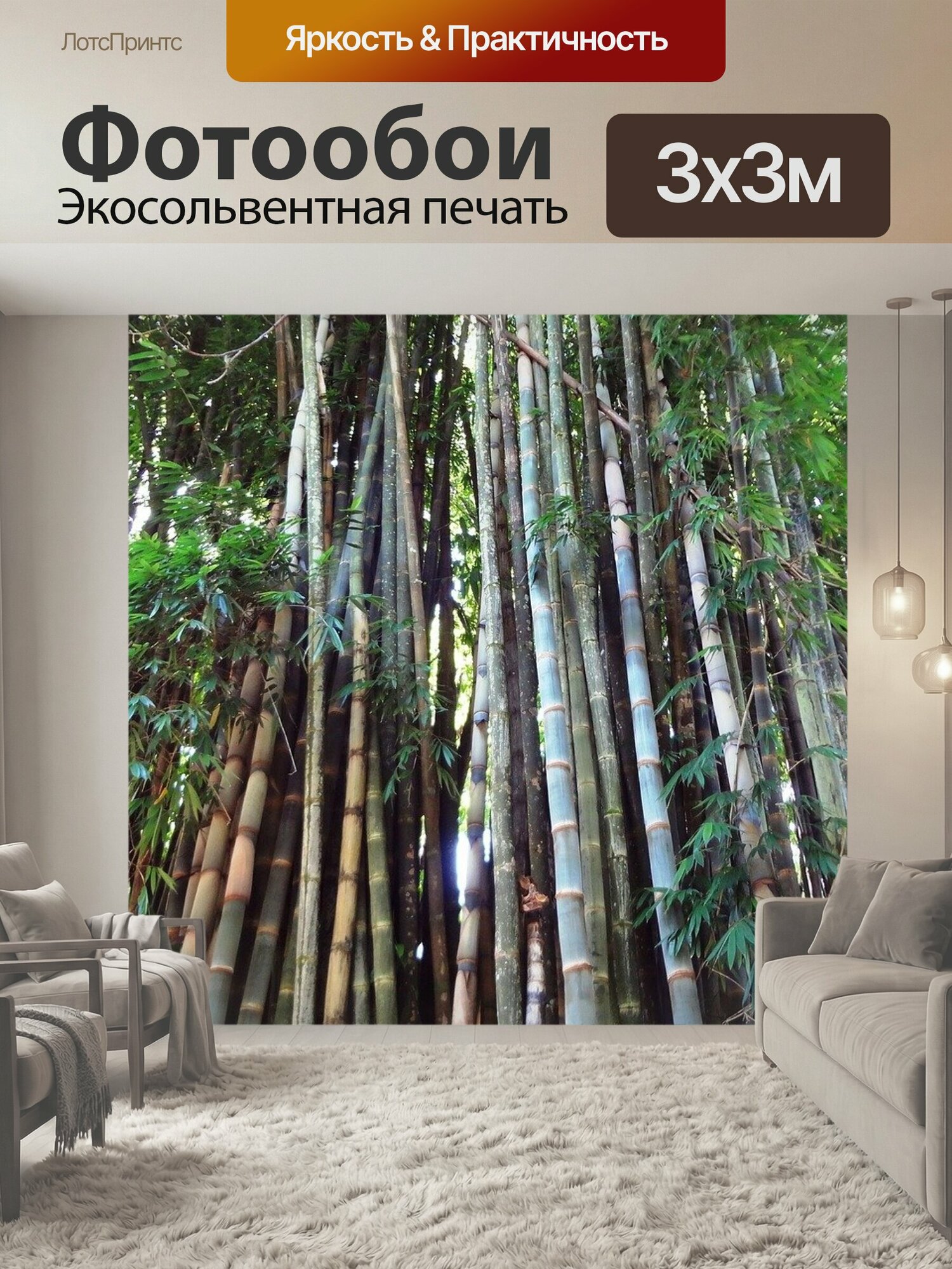 Фотообои "Бамбук, бамбуковая роща" 300x300 см. экосольвентная печать