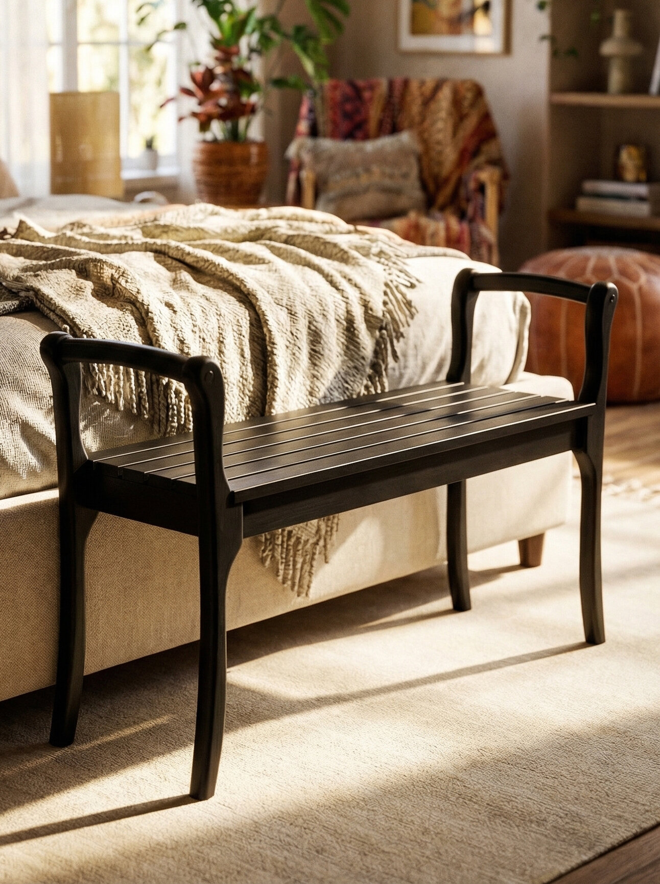 Скамья для прихожей IFERS с подлокотниками массив дерева, каркас цвет венге