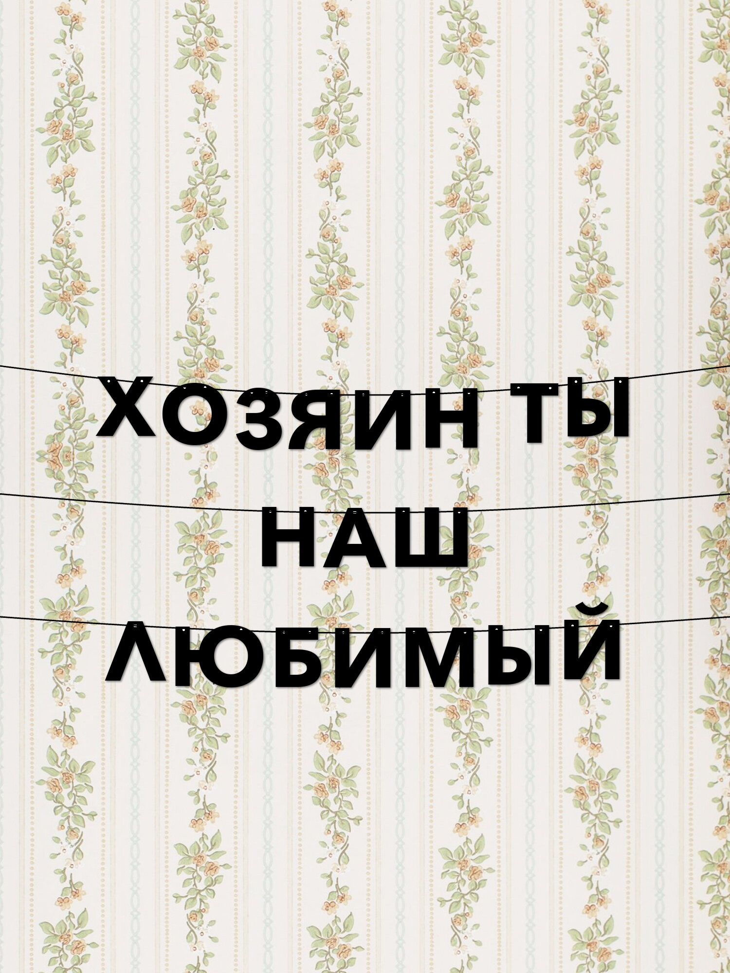 Многоразовая гирлянда с надписью Хозяин ты наш любимый - идеальный декор для праздников и домашних торжеств, высота букв 10 см, толщина букв 1 мм, долговечный материал.