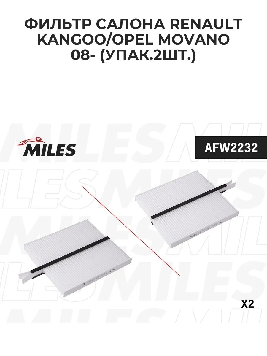 Фильтр салона (упаковка 2шт.) RENAULT KANGOO/OPEL MOVANO .