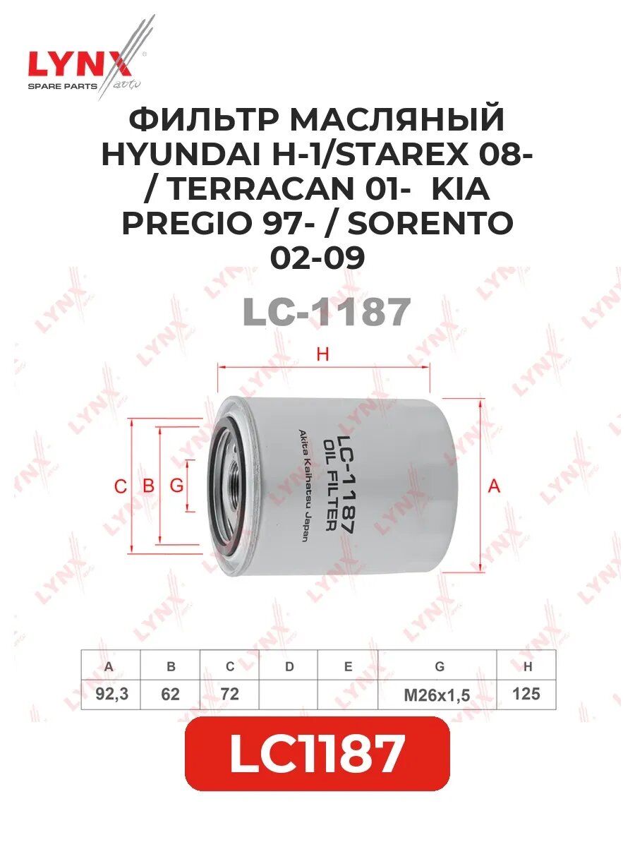 Фильтр масляный HYUNDAI H-1/Starex 08- / Terracan 01- KIA.