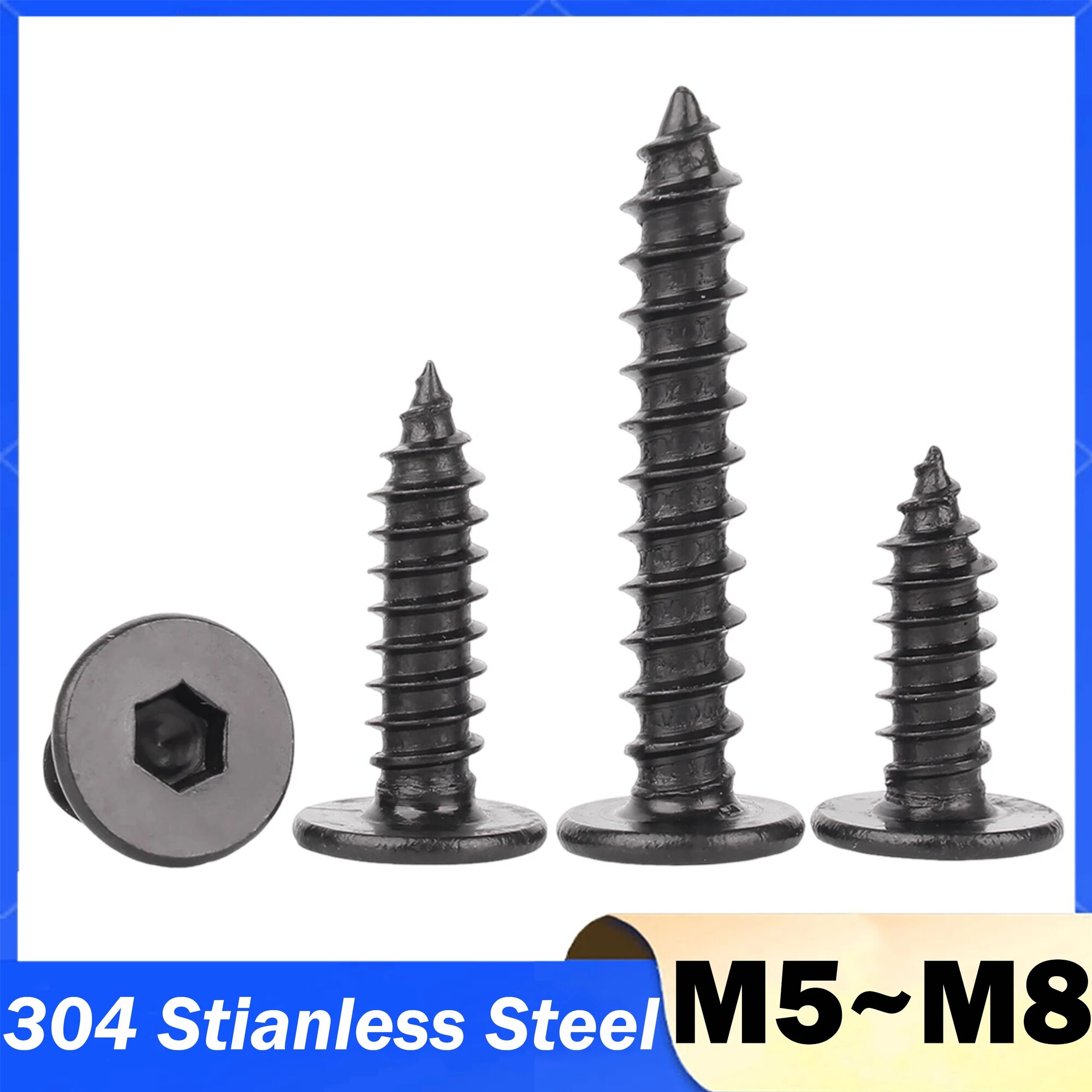Саморезы по дереву из нержавеющей стали 304 черный М5 М6 М8 10-80 мм M5x22mm-20Pcs