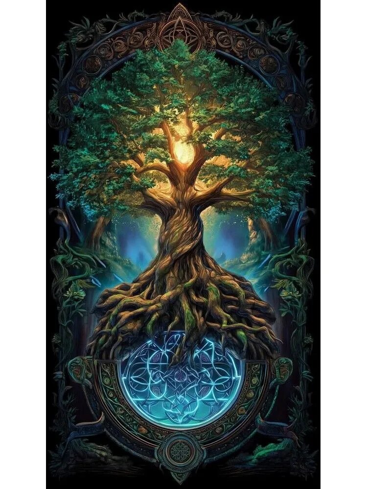 Алмазная картина "Древо Жизни, Йога, Мифология, Индия" / Алмазная вышивка / Круглые стразы 30х40 см