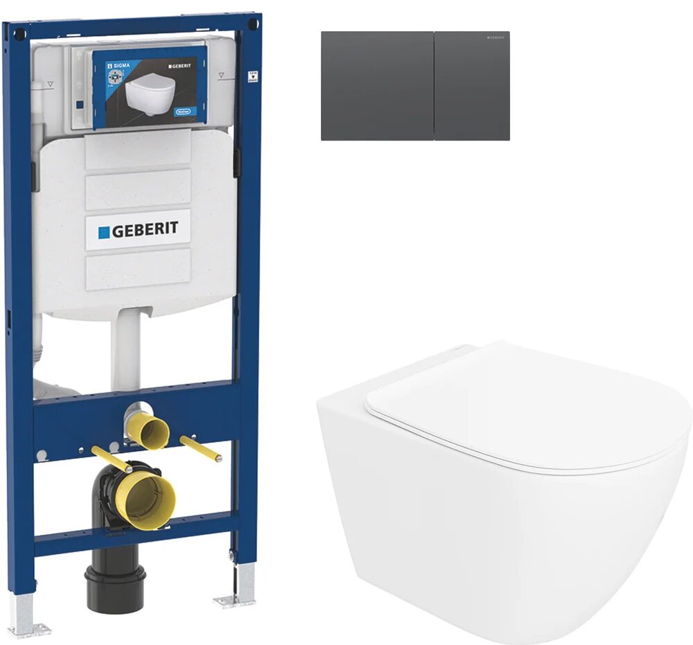 Комплект 4 в 1 Унитаз подвесной STWORKI Готланд S13401WH / Инсталляция Geberit Duofix 111.300.00.5 / Кнопка Sigma 70 115.622. QD.1, Крышка-сиденье