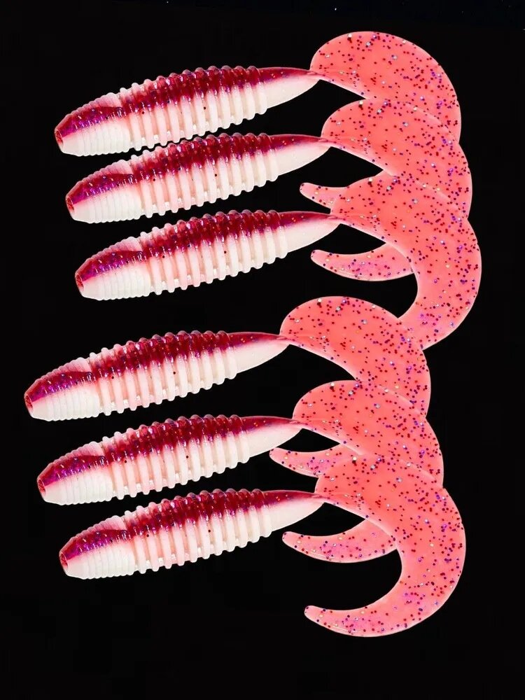 Джиговые силиконовые приманки для рыбалки Crusher Твистер с запахом, Резина 6 шт (84 мм) T68 / аттрактант Креветка