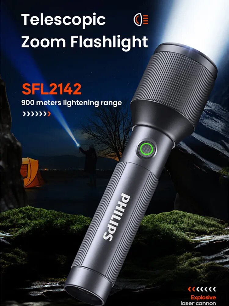 Philips Фонарь-прожектор SFL2142, ручной фонарь, 500 люмен, 24 Вт, 900 м, встроенный аккумулятор, черный — фото 1