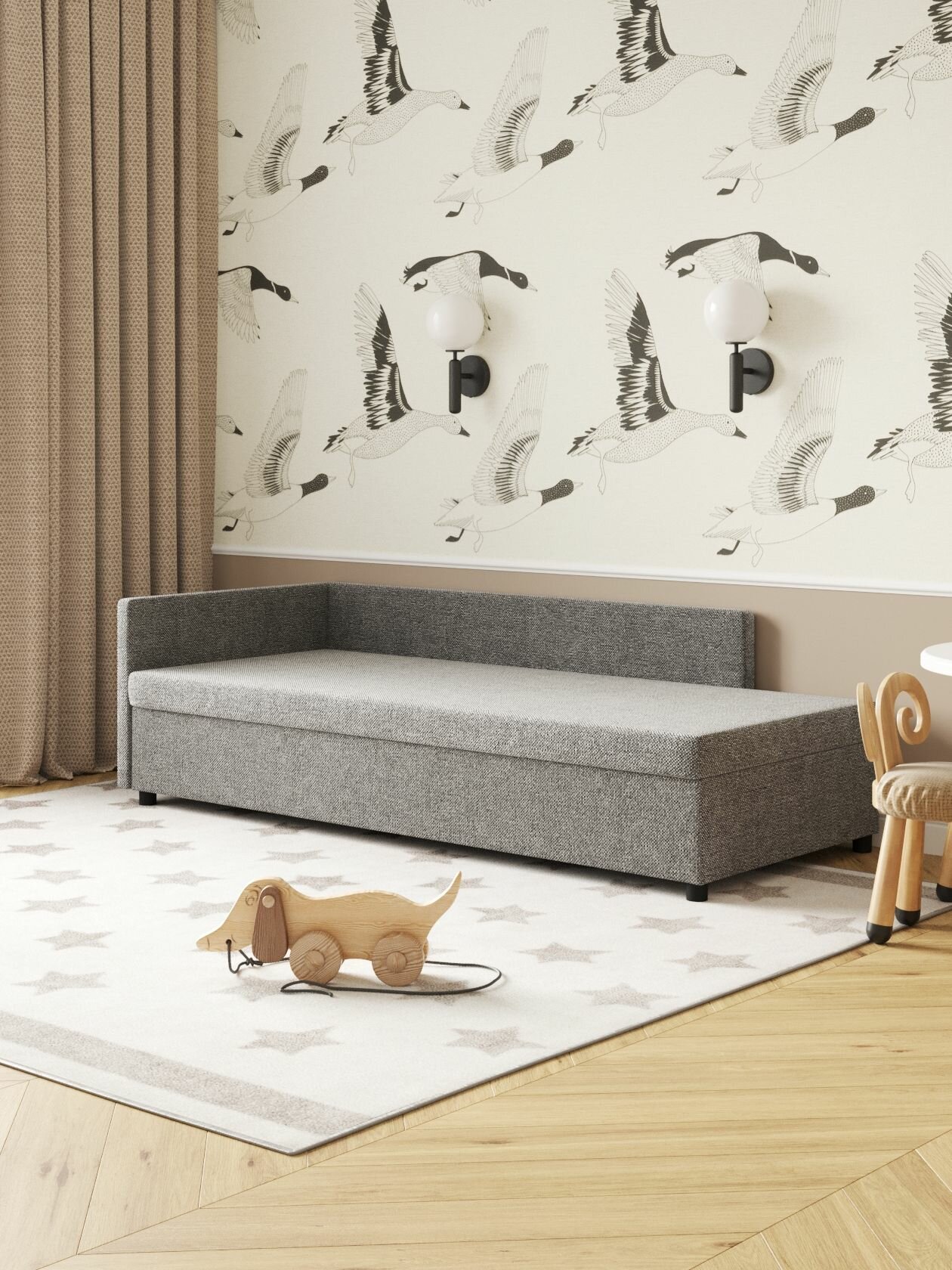 Диван кровать прямой Дакс ящик для хранения, 80х190 см спальное место, Серый, рогожка