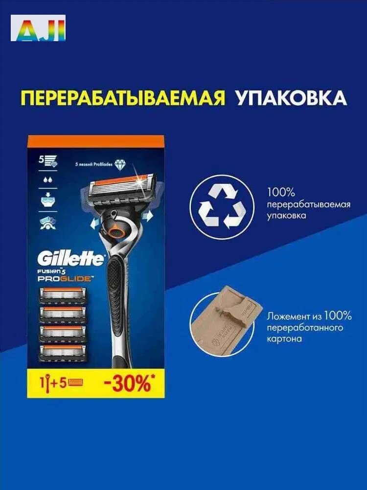 Gillette Fusion5 Proglide Бритва с 5 сменными кассетами для мужчин. Многоразовая бритва, для влажного и сухого бритья — фото 1