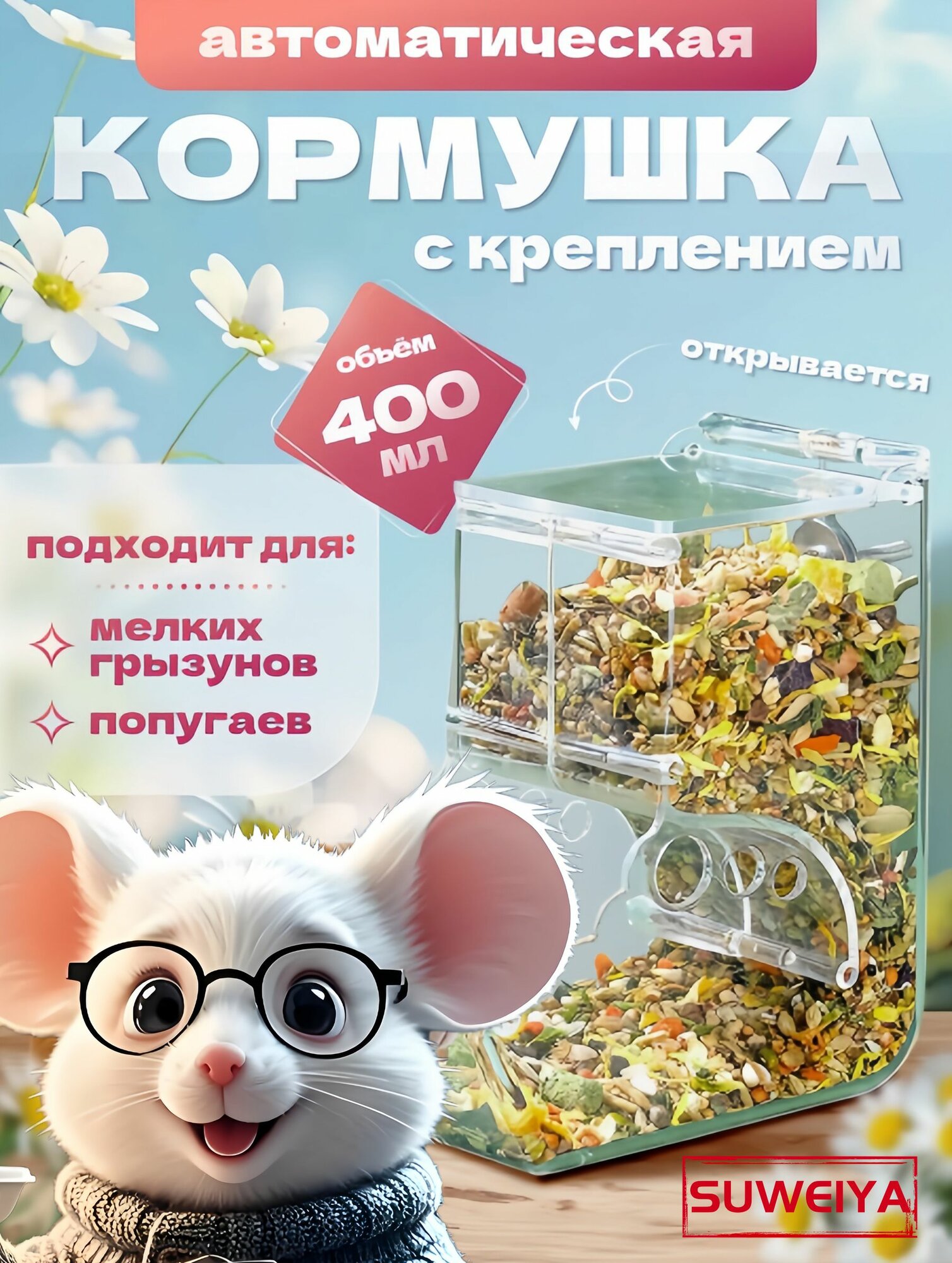 Автоматическая кормушка для птиц и грызунов, подходит для хомяков