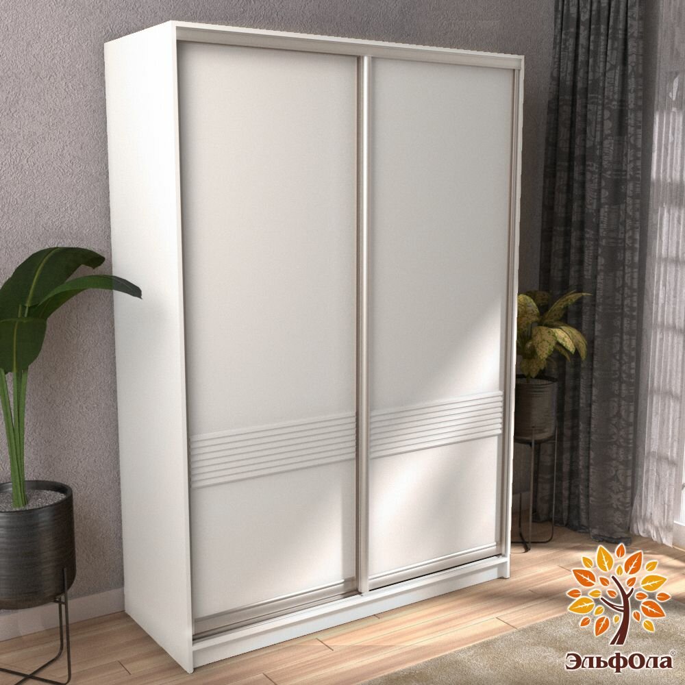 ЭльфОла Шкаф-купе "Горизонталь" 120х60х240 см, цвет белый/серебро/накладка белая, для одежды, двухдверный